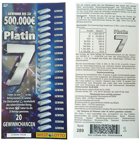 Platin 7 Rubbellos im Test - Losrubbeln.com